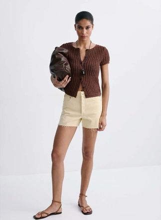 Mango Short en jean revers effiloch&eacute;s jaune pastel - Femme - 32 - MANGO