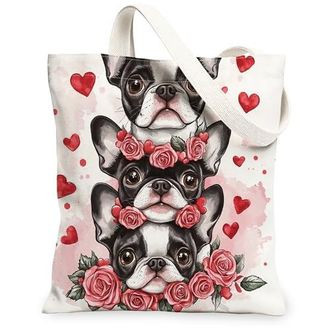 Generic Sac fourre-tout en toile motif terrier de Boston pour faire du shopping, 33 x 38,1 cm, sac &agrave; bandouli&egrave;re amusant et r&eacute;utilisable pour femme, peinture 