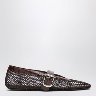 Alaia Braune Ballerinas aus Mesh und Leder in Kroko-Optik