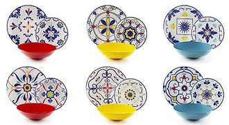 Excelsa Vietri Color Service de vaisselle 18 pi&egrave;ces, porcelaine et Stoneware, d&eacute;coration multicolore, 6 personnes