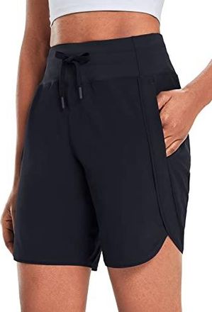 Baleaf Damen 7 Laufshorts Laufhose Kurz Sporthose mit 4 Taschen Jogginghose Sport Shorts mit Innenslip Schwarz M