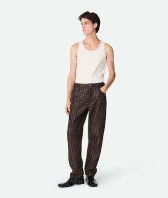Bottega Veneta Pantalon Droit En Cuir Suède Et Cuir Intrecciato - Bottega Veneta