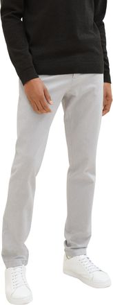 Tom Tailor Herren Slim Fit Chino Hose aus Stretch Piqué mit Gürtel, 34816 - White Grey Zig Zag Structure, 28/34