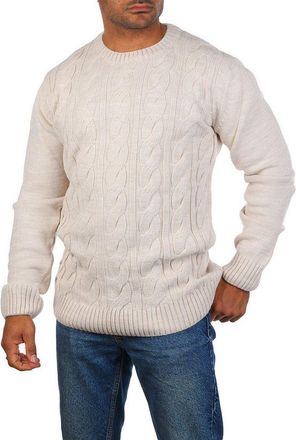 Carisma Strickpullover Herren mit Zopf Cable Strickmuster Uni Rundhals retro klassisch 7900