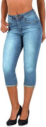 ESRA Pantacourt Femme Jean Capri Pantalon Jeans pour Femmes à Grandes Tailles J740
