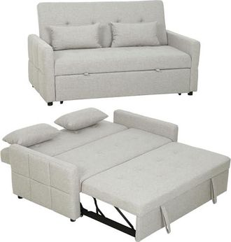 HOMCOM Canap&eacute; Convertible 2 Places 3 en 1, canap&eacute;-lit clic-clac 137x180cm, lit gigogne, Dossier r&eacute;glable, 2 Coussins, Assise Large, Tissu Lin, pour Salon, Ap