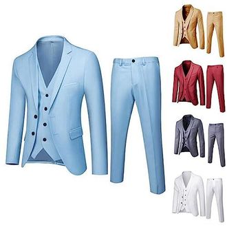 Generic Costume 3 pi&egrave;ces pour homme coupe ajust&eacute;e 2 boutons pour affaires, mariage, smoking, blazer, gilet, pantalon, coupe r&eacute;guli&egrave;re pour mariage, f&ecirc;te d&eacute;con