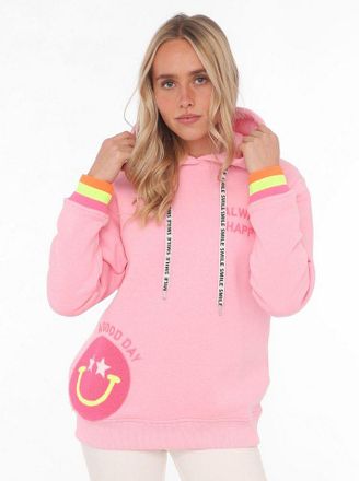 Zwillingsherz Hoodie Always Happy Smiley aus Frottee, Neon-Details, Kapuze, Langarm