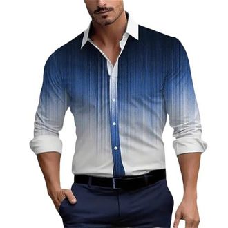 Generic Chemise de travail &agrave; manches longues pour homme, chemise boutonn&eacute;e de couleur unie d&eacute;grad&eacute;e, chemise ajust&eacute;e, chemise daffaires, haut de bureau, haut 