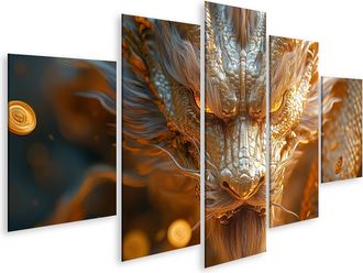 Islandburner Prime Bild auf Leinwand Glänzender Goldener Drache mit funkelnden Augen Bilder Wandbilder Poster