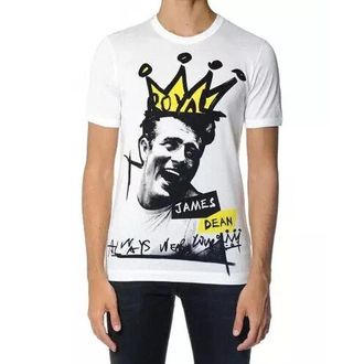 Dolce & Gabbana Grafisches Baumwoll-T-Shirt mit Kurzen &Auml;rmeln - - Tops - Herren - Wei&szlig; - XS