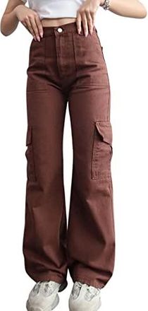 Minetom Femme Pantalon Cargo Streetwear Straight Trousers Biker Pantalon de Sportive Jogging Sweatpants avec Poches A Marron XS