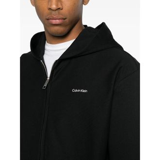Calvin Klein Embroidered Logo Cotton Hoodie - Black
