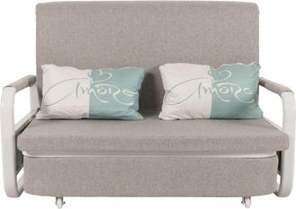 Hhg Neuwertig] Schlafsofa HHG 525, Schlafcouch Couch Sofa, Schlaffunktion Bettkasten Liegefl&auml;che, 130x185cm Stoff/Textil hellgrau