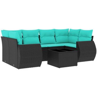 vidaXL 7-teiliges Gartensofa-Set mit Kissen, schwarzes Polyrattan vidaXL