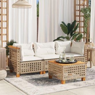 vidaXL Vidaxl - Canap&eacute; de jardin avec coussins 3 places beige r&eacute;sine tress&eacute;e