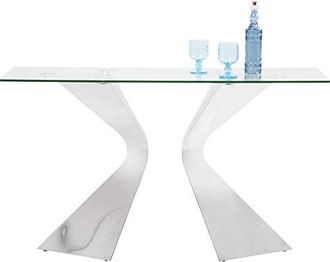 Kare Design Design Konsole Gloria, Chrom, Konsole, Konsolentisch, Edelstahlgestell, Glas Tischplatte, 82x140x45 cm (H/B/T)