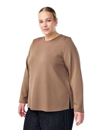 Zizzi Haut en jersey à manches longues et col rond pour femme, grandes tailles, tailles 42-60, fossile, 44-46 grande taille