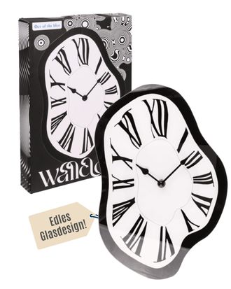 Out of the Blue Glas-Wanduhr Melting Time - Surrealistisches Design - Hochwertiges Glasgeh&auml;use - Ma&szlig;e 22 &times; 33 &times; 4 cm in Farbbox - f&uuml;r 1 Mignon-Batterie (AA) - Ideal f