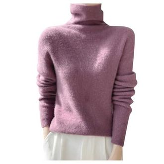 Generic Pull tricot&eacute; &agrave; col haut pour femme - Automne et hiver - Coupe ajust&eacute;e - Couleur unie - Col doux et gluant, violet, XXL