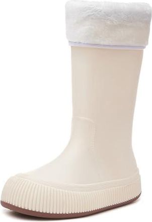 Generic Bottes de pluie en caoutchouc pour femme, doublure en peluche, amovibles et lavables, bottes de pluie mi-mollet pour femme, chaudes, imperm&eacute;ables, ant