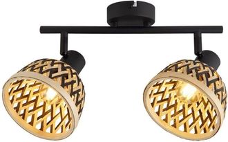 Searchlight Searchlight Lance 2-flammige Doppelstrahlerleiste aus schwarzem Metall und Bambusschirm