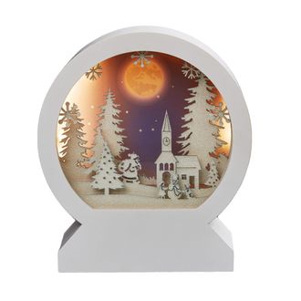 Hellum LED Bild mit 3D Winterlandschaft 17,7 x 20cm Rundbild auf Standfu&szlig;, Batteriebetrieb (3xAA nicht inkl.), Bild mit Winterszene zum Stellen, Weihnachtsde
