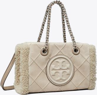 Tory Burch Damen Fleming Mini Tote Bag mit weichem Lammfell und Kettenriemen