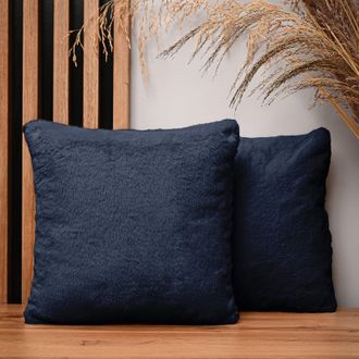 MG Design 2er Set Kissenbez&uuml;ge 35 x 35 cm in Marineblau - mit Rei&szlig;verschluss, langfloriges Kunstfell, extra weich & Cosy, pflegeleicht