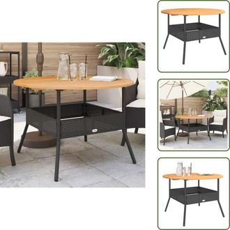 vidaXL The Living Store - Gartentisch mit Holzplatte Schwarz &Oslash;110x71 cm Poly Rattan - Gartentisch - Esstisch - Outdoortisch - Terrassenm&ouml;bel - Balkonm&ouml;bel