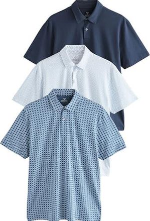 Next Homme Polo Standard en Jersey &agrave; Manches Courtes, Lot de 3 Blue Navy Geo XL