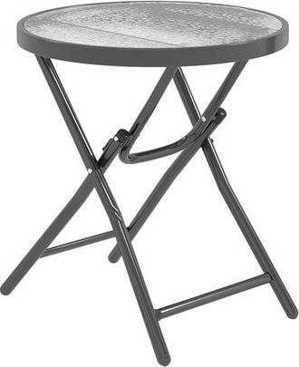 OUTSUNNY Table Basse Ronde Bistro de Jardin &Oslash; 60 x 50H cm Pliable m&eacute;tal Noir Plateau Verre tremp&eacute;
