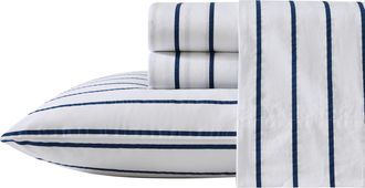 Nautica Bettwäsche-Set für Doppelbett, Baumwoll-Perkal-Bettwäsche-Set, frisch und kühl, leicht und atmungsaktiv (Brenton Stripe Marineblau, Twin XL)