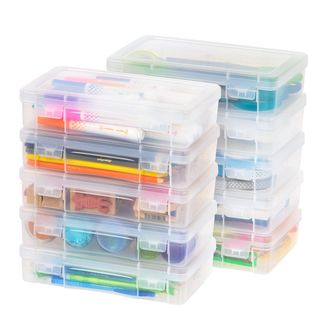Iris IRIS USA Plastic Pencil Case Box Craft Hobby Art School Supply Storage Organizer Container with Latching Lid, 10-Pack, for Bead Pens Ribbons Wahi Tape