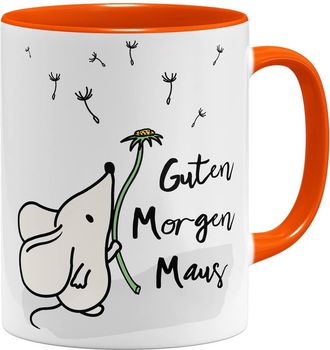 OM3 Guten Morgen Maus Tasse mit Spruch Statement - Keramik Becher - 325ml - Beidseitig Bedruckt - Orange