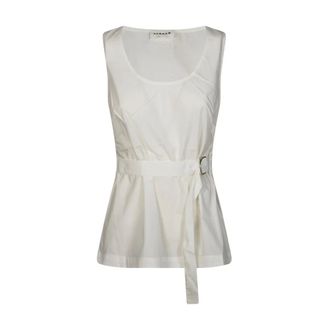 P.A.R.O.S.H. P.a.r.o.s.h., Femme, Tops, Blanc, Taille: 40 FR Blusa ricamo cintura senza maniche scollo rotondo