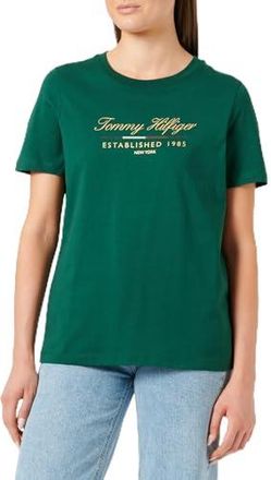 Tommy Hilfiger T-Shirt Manches Courtes Femme Script Graphic en Coton, Vert (Ornamental Green), L