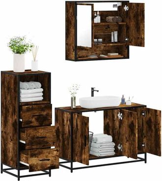 vidaXL 3-tlg. Badmöbel-Set Räuchereiche Holzwerkstoff vidaXL255764