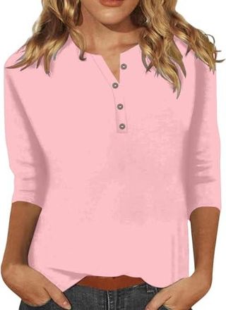 Generic Chemise unie à manches courtes pour femme, coupe ample, tendance, manches 3/4, couleur unie, t-shirt haut vêtements pour la vie quotidienne, cadeaux d