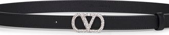 Valentino Garavani Crystal-Embellished VLogo Signature Belt - Black