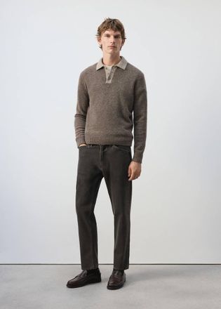 Mango Strickpullover aus Woll-/Alpakawollgemisch mit Polo-Kragen mittelbraun - Herren - XXL - MANGO MAN