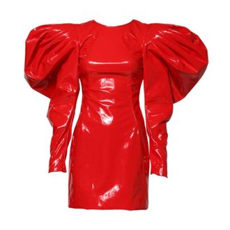 Dolce & Gabbana Rotes Lackleder Puff&auml;rmel Minikleid - - Dresses - Damen - Rot - 2XS