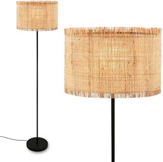 Briloner Stehlampe mit Strohschirm, Ein/Aus Fußtaster, E27, max. 10W, Boho, aesthetic, Stehleuchte, Leselampe, Wohnzimmerlampe, Standleuchte, Dekolampe, 40 x 1