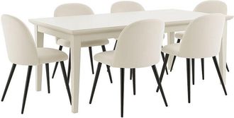 ebuy24 Venedig Essgruppe Tisch wei&szlig; 95x180/276 mit 2 Stk. Zusatzplatten 6 St&uuml;hlen Samt beige