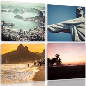 Feeby Leinwandbild - 4 Teile - Bilder, Wand Bild, Wandbilder, Kunstdruck, 4-Teilig, 60x60 cm, RIO DE JANEIRO, BRASILIEN, NATUR, ARCHITEKTUR
