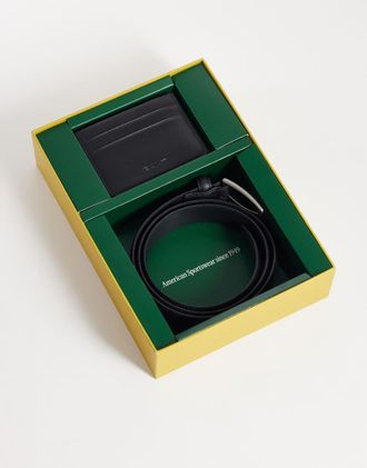 GANT coffret cadeau ceinture en cuir et porte-cartes-Noir