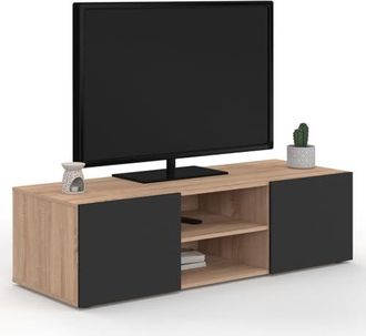 IDMarket Meuble TV 113 cm ELI Bois fa&ccedil;on h&ecirc;tre Portes Noires