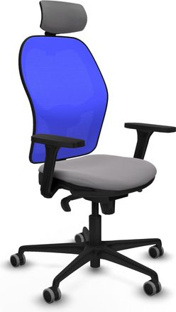 Piqueras y Crespo Schreibtischstuhl aus Kunstleder mit 3D-Armlehnen, h&ouml;henverstellbare Lendenwirbelst&uuml;tze und h&ouml;henverstellbares Kopfteil, Blau/Grau