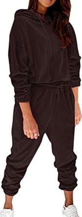 ORANDESIGNE Survêtement Femme Ensembles Sportswear 2 Pièce Sweat à Capuche et Pantalon Sports Pyjama Intérieur Vêtements de Fitness pour Casual Jogging A Noir XL