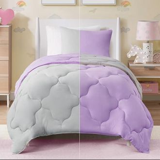 Comfort Spaces Vixie 2 Piece Comforter Set All Season Reversible Goose Down Alternative Stitched Geometrical Pattern Bedding, Twin/Twin XL, Lavender